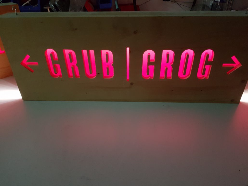 Grub and Grog Sign – Pink LED - GB Salvage